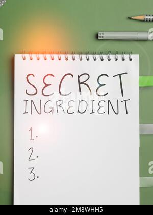 Writing displaying text Secret Ingredient, Word for special technique ...