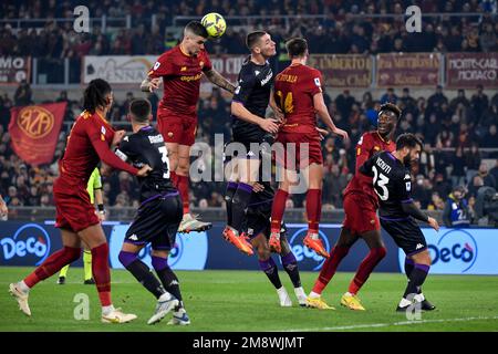 Gianluca Mancini (L) and Marash Kumbulla (R) of Roma gestures during ...