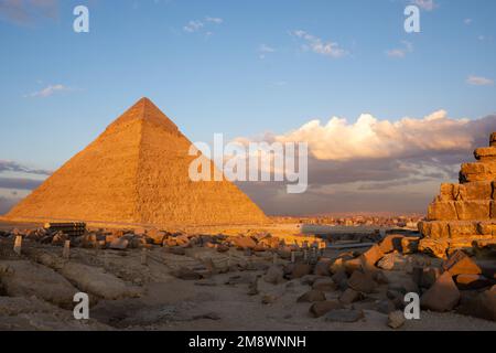 Cairo city behind awesome pyramid of Khafre or of Chephren in Giza the ...