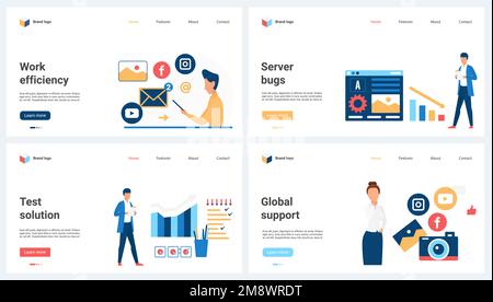 Efficiency of global support, server bugs test set vector illustration ...