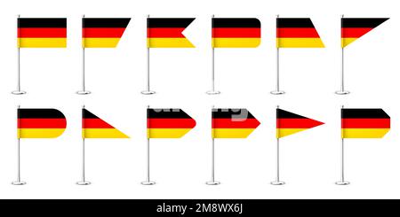 Realistic various German table flags on a chrome steel pole. Souvenir ...
