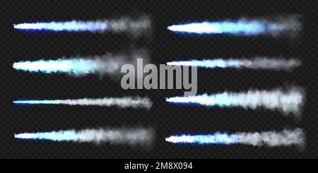 Blue fire trails of jet or rocket flight isolated on transparent ...