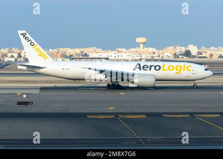 AeroLogic Boeing 777 cargo aircraft taxiing. Plane 777 of Aero Logic ...