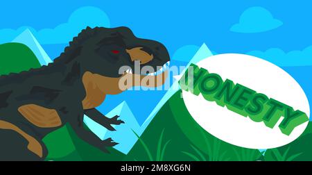 Dinosaur with speech bubble saying Honesty word. Tyrannosaurus Rex with ...