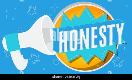 Honesty text with cartoon Megaphone. Vector Announcement illustration ...