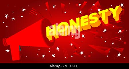 Honesty text with cartoon Megaphone. Vector Announcement illustration ...