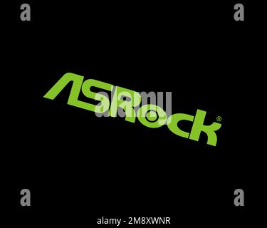 ASRock, rotated logo, black background Stock Photo - Alamy