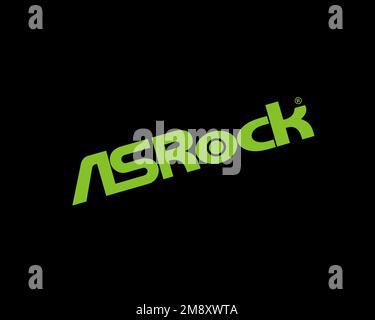 ASRock, rotated logo, black background B Stock Photo - Alamy
