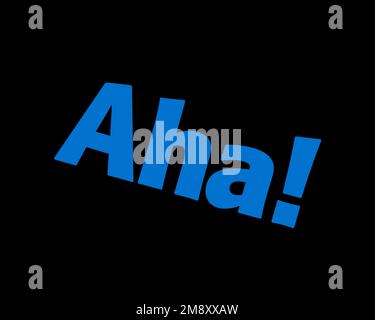 Aha! company, rotated logo, black background Stock Photo - Alamy