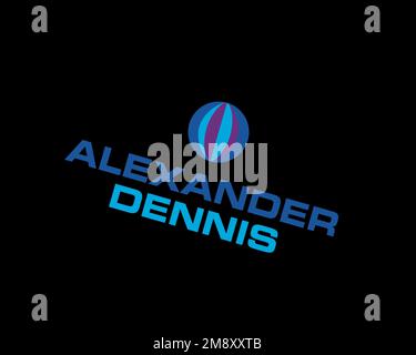 Alexander Dennis, rotated logo, black background Stock Photo - Alamy
