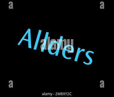 Allders, rotated logo, black background Stock Photo - Alamy