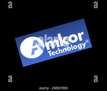 Amkor Technology, rotated logo, black background B Stock Photo - Alamy