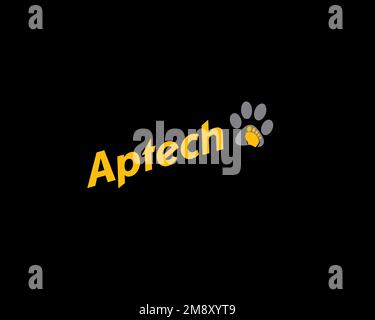 Aptech, rotated logo, black background B Stock Photo - Alamy