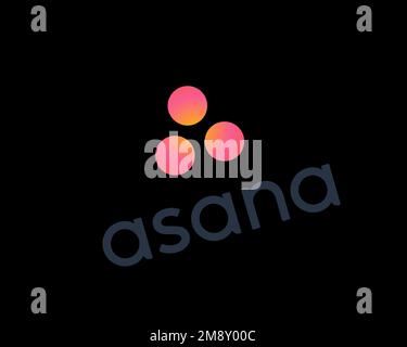 Asana software, rotated logo, black background B Stock Photo - Alamy