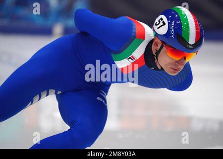 GDANSK, POLAND - JANUARY 13: Pietro Sighel of Italy competing on the ...