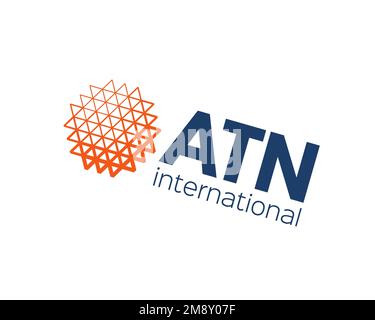 Atlantic Tele Network, rotated logo, black background Stock Photo - Alamy
