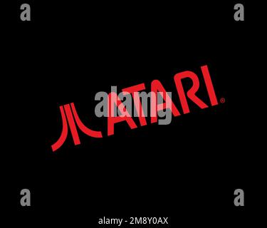 Atari Interactive, rotated logo, black background B Stock Photo - Alamy