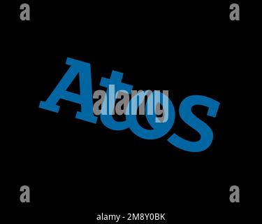 Atos, rotated logo, black background Stock Photo - Alamy