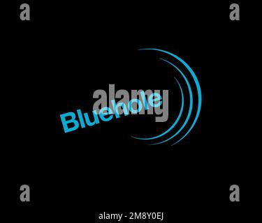 Bluehole company, rotated logo, black background B Stock Photo - Alamy