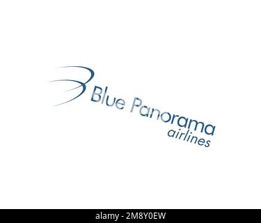 Blue Panorama Airline, rotated logo, white background Stock Photo - Alamy