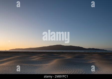 Kapiti Island and sand dunes at Waikanae beach, Kapiti District, North ...
