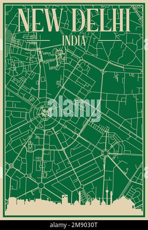 Road network poster of the downtown NEW DELHI, INDIA Stock Vector Image ...