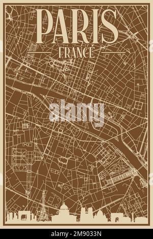 Road network poster of the downtown PARIS, FRANCE Stock Vector Image ...