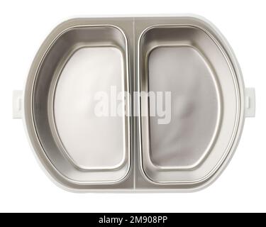 Metal lunch box with compartments on wooden background Stock Photo - Alamy