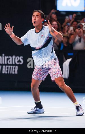 Rinky Hijikata of Australia celebrates victory against Jiri Lehecka of ...