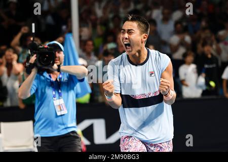 Rinky Hijikata of Australia celebrates victory against Jiri Lehecka of ...