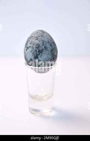 Defocus blue eggs. Close up Easter eggs pastel colored on white ...