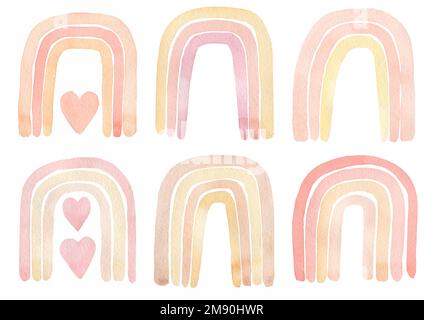 Watercolor abstract beige rainbows illustration set Stock Photo - Alamy