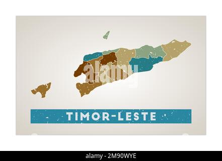Timor-Leste map. Country poster with regions. Shape of Timor-Leste with ...