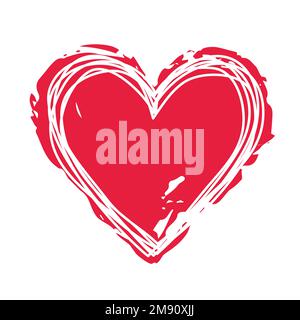 Scribbled heart with hand painted with ink heart isolated on white ...