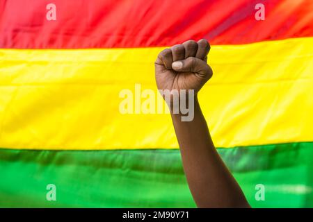 Concept of black history month celebration or activist Hand rising ...