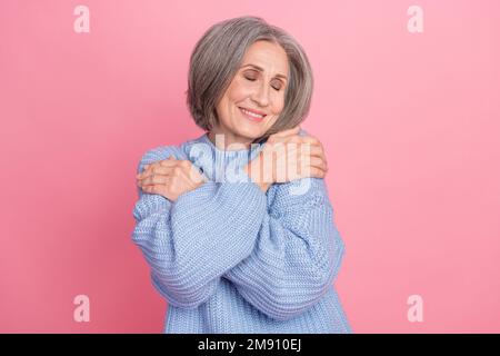 Photo of funny adorable lady dressed pink shirt smiling showing okey ...