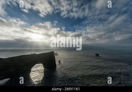 Dyrholaey Area in Iceland. Close to Black Sand Beach. Sunrise. Sunlight ...
