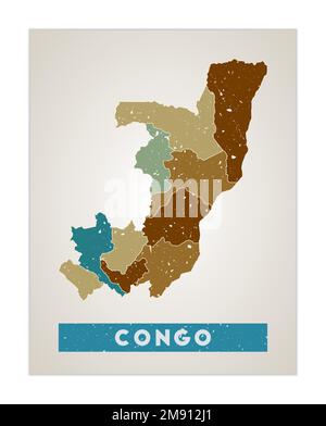 Congo map. Country poster with regions. Shape of Congo with country ...