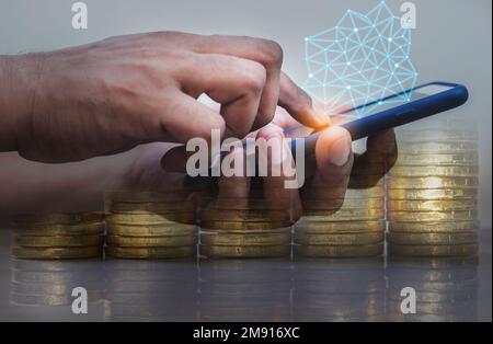 Duoble Exposure, Money and financial concept, Online Banking Savings ...