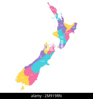 Colorful New Zealand political map with clearly labeled, separated ...