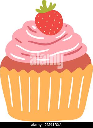 doodle delicious cake with strawberry fruit in the plate Stock Vector ...