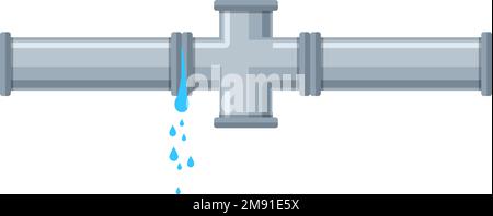 Leaking pipe. Water drops, broken sewer, plastic pipeline with leakage ...