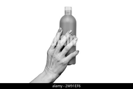 female hands hold sunblock bottle with copy space Stock Photo - Alamy