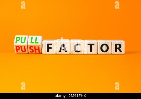 Pull or push factor symbol. Concept word Pull factor and Push factor on ...