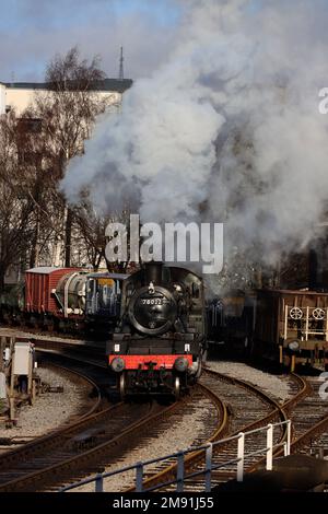 BR Standard Class 2MT 78022 steam train arriving at Oxenhope station on ...