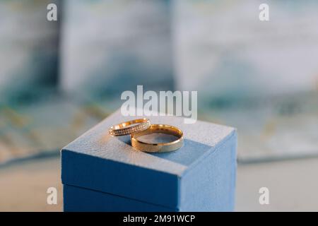 Designer wedding rings lying on the surface. Two wedding rings Stock ...