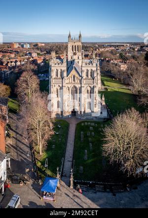 SELBY, NORTH YORKSHIRE, UK - JANUARY 16, 2023. An aerial view of the ...