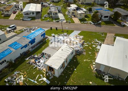 Badly damaged mobile homes after hurricane Ian in Florida Southwest ...