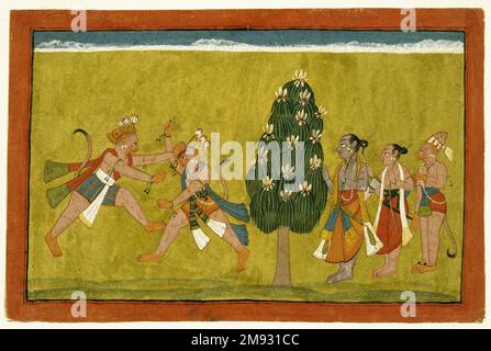 Vali and Sugriva Fighting, Folio from the Dispersed 'Shangri Ramayana ...