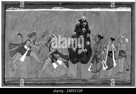 Vali and Sugriva Fighting, Folio from the Dispersed 'Shangri Ramayana ...
